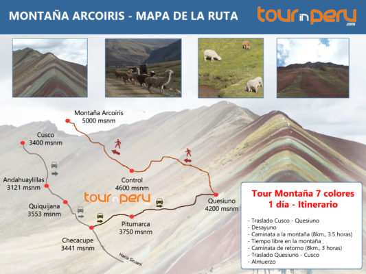 Mapa de la Ruta de los Siete Colores Vinicunca 1 día